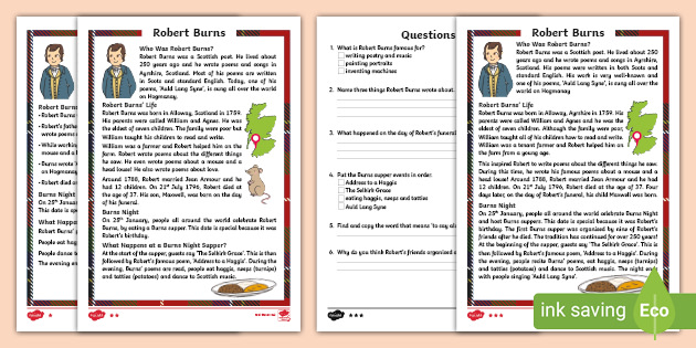 All About Robert Burns Differentiated Reading Comprehension Activity