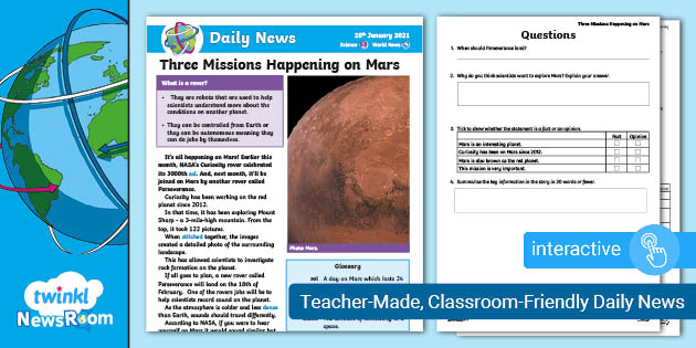 Daily NewsRoom Story - Three Mars Missions - (ages 7-9)
