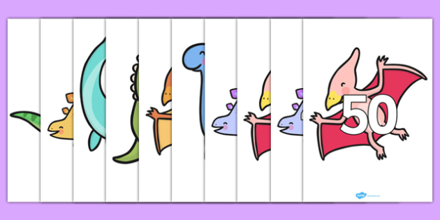 Numbers 0-50 on Dinosaur