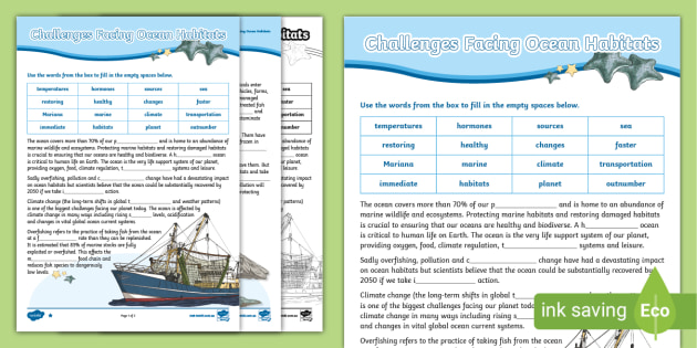 Challenges Facing Ocean Habitats Differentiated Cloze