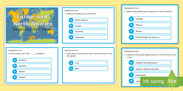 Europe and North America Quiz Cards (teacher made)