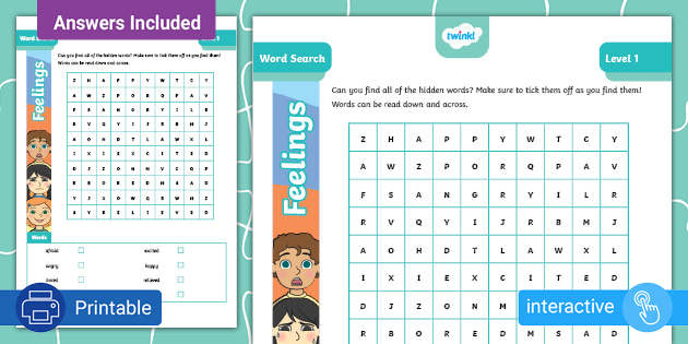 Feelings Word Search - Level 1 - Twinkl - Kids Puzzles