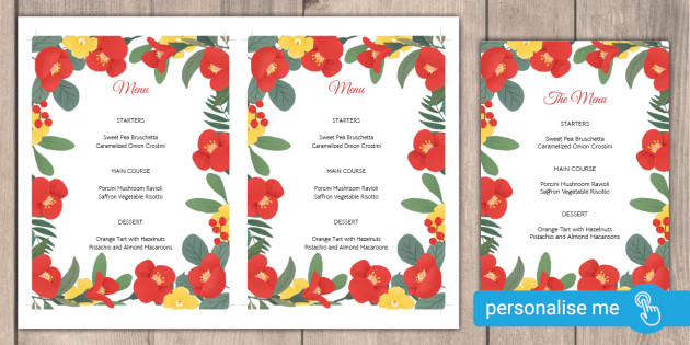 Red Flower Editable Menu