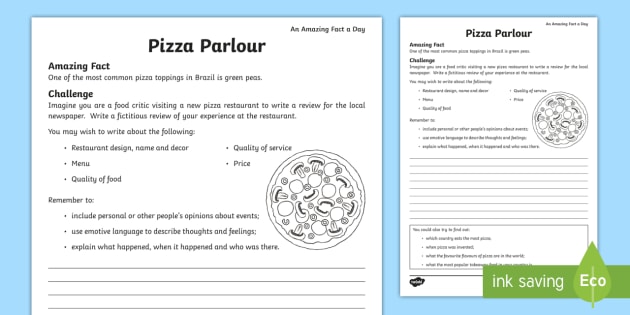Pizza Parlour Worksheet / Worksheet