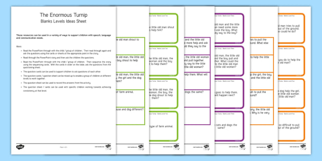The Enormous Turnip with Blanks Level Questions