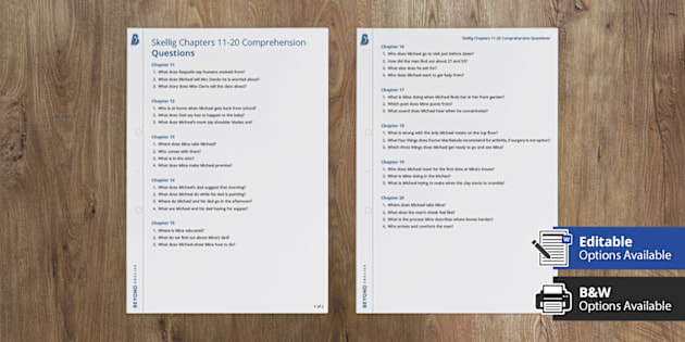 Skellig Comprehension Questions | twinkl.com.au