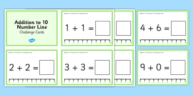 Addition to 10 With a Number Line Challenge Cards