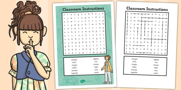French Classroom Instructions Word Search