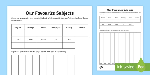 Our Favourite Subjects Survey and Graph Worksheet