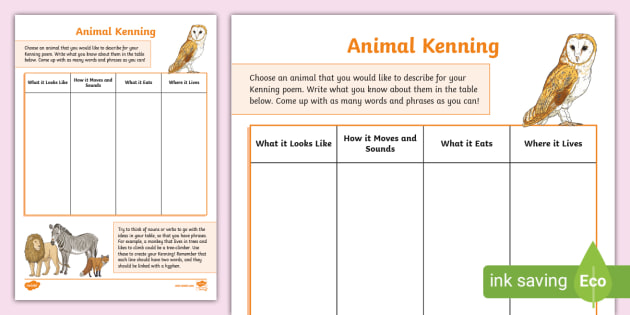 Animal Kenning Poem Template (teacher made)