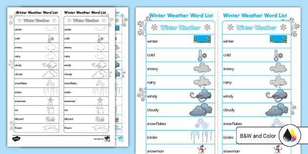 Winter Weather Worksheet