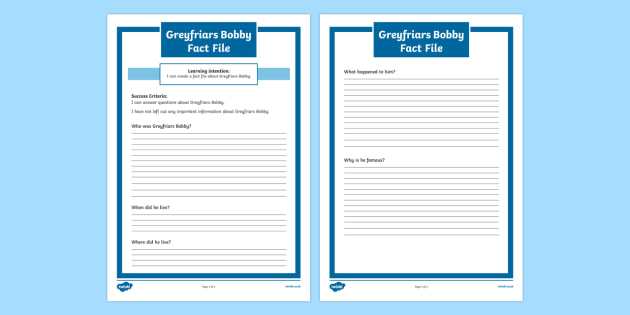 Greyfriars Bobby Fact File Planning Worksheet / Worksheet-Scottish