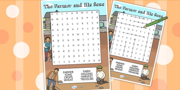 The Farmer and His Sons Wordsearch (teacher made)