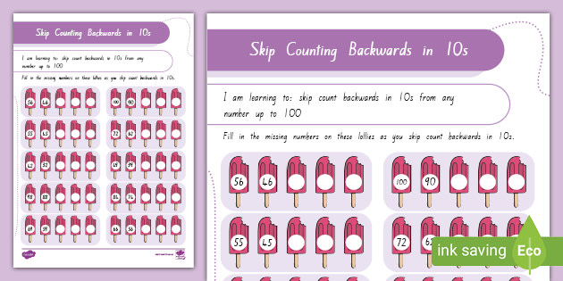Stage 4 Skip Counting Backwards in 10s From Random Numbers