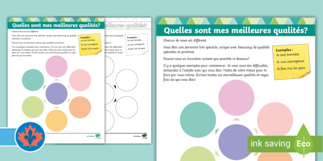 What Are My Best Qualities? Worksheet French (teacher made)