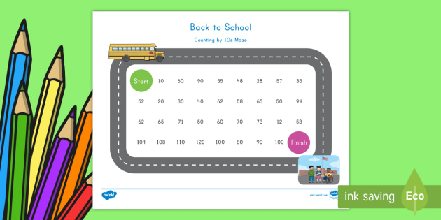 Back to School Math Maze - Ten Times Tables - Twinkl