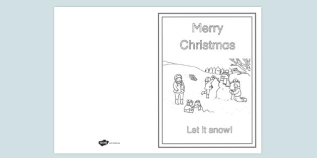 Winter Scene Making a Snowman Card Colouring Activity