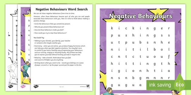 Negative Behaviour Word Search (teacher made)