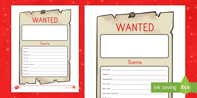 "Wanted" Santa Poster Activity (teacher made)