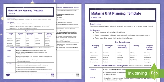 Matariki Unit Plan Template Level 3/4 (teacher made)