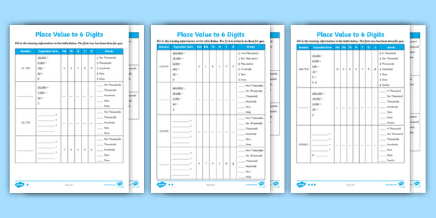 Differentiated Place Value to 6 Digits Activity