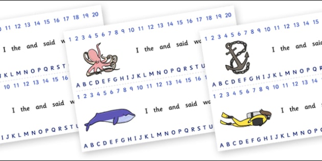 Combined Alphabet and Number Strips (Under the Sea)