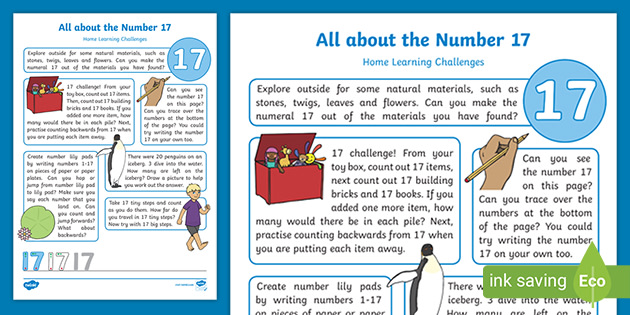 👉 EYFS Maths: All about the Number 17 Home Learning Challenges