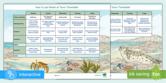 FREE! - Y6 End of Term Week Activity Timetable
