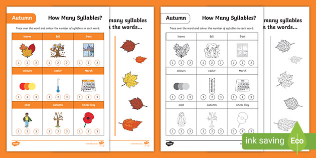 How Many Syllables? Autumn Worksheets (teacher made)