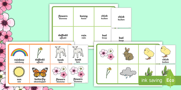 Spring Themed Bingo English/Afrikaans (teacher made)