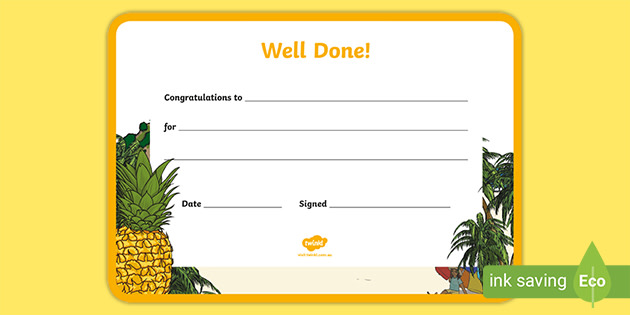 Tropical Pineapple Class Award Certificate (teacher made)