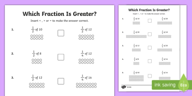 Which Fraction Is Greater? Worksheet / Worksheet Pack, worksheet