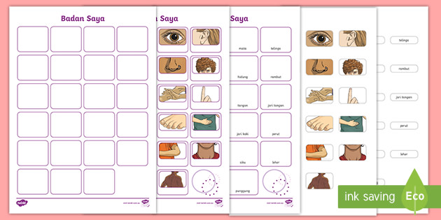 Indonesian My Body Word and Picture Matching Worksheet