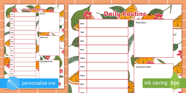 Orange-Themed Daily Routine Template - Parents