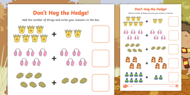 Don't Hog the Hedge! Addition to 10 Worksheet / Worksheet