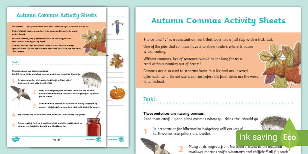 Commas Activity Sheets Autumn (teacher made)