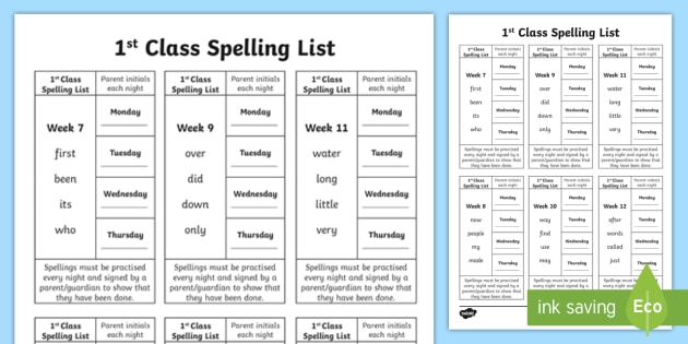First Class Spelling Worksheets Weeks 7 12 Cards
