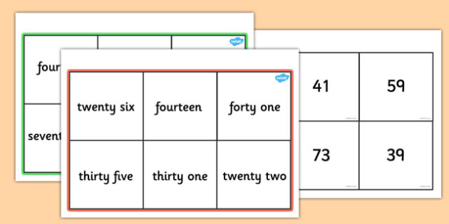 Number Words Bingo 0-100 - number words, bingo, 0-100, activity