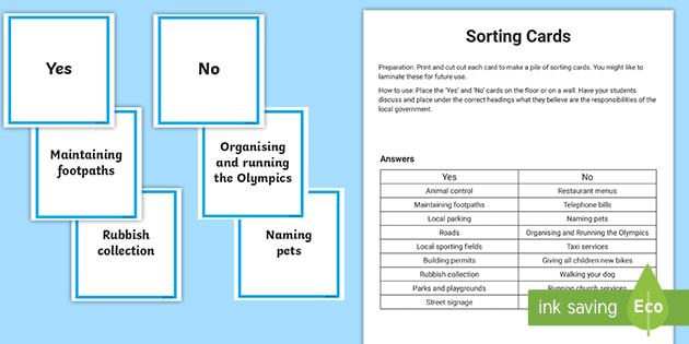 Roles of Local Government Sorting Cards (teacher made)