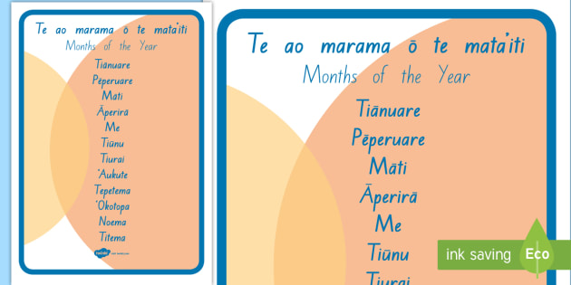 Cook Islands Months of the Year Language Display Poster