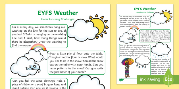 Weather Home Learning Challenges Nursery FS1 (teacher made)