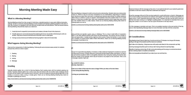 Morning Meeting Made Easy Teacher Guidance (teacher made)