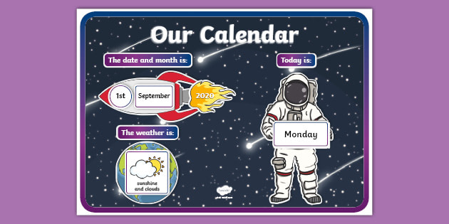 Space Themed Days of the Week Display Calendar