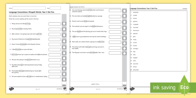 NAPLAN Style Language Conventions Set Five Year 5 Exam Questions Pack