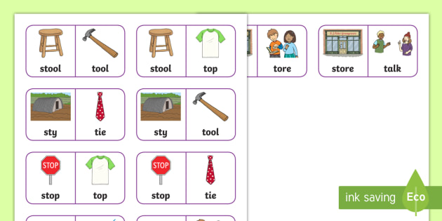 'st' and 't' Near Minimal Pair Dominoes (teacher made)