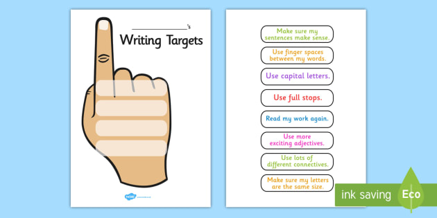 Writing Targets on Hands (teacher made)