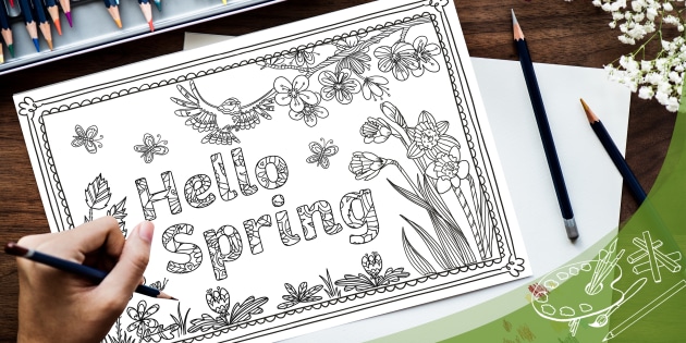 Hello Spring Mindfulness Colouring Activity Poster