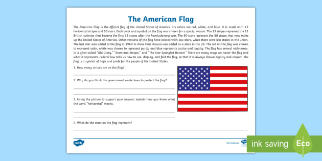 The American Flag Reading Passage and Comprehension Questions - US ...