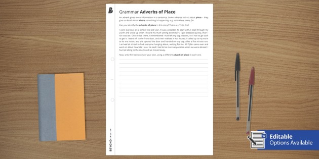 Adverbs of Place Worksheet | KS3 SPaG | Beyond English