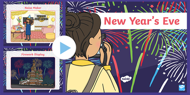 New Year's Eve Words and Pictures PowerPoint - twinkl holiday